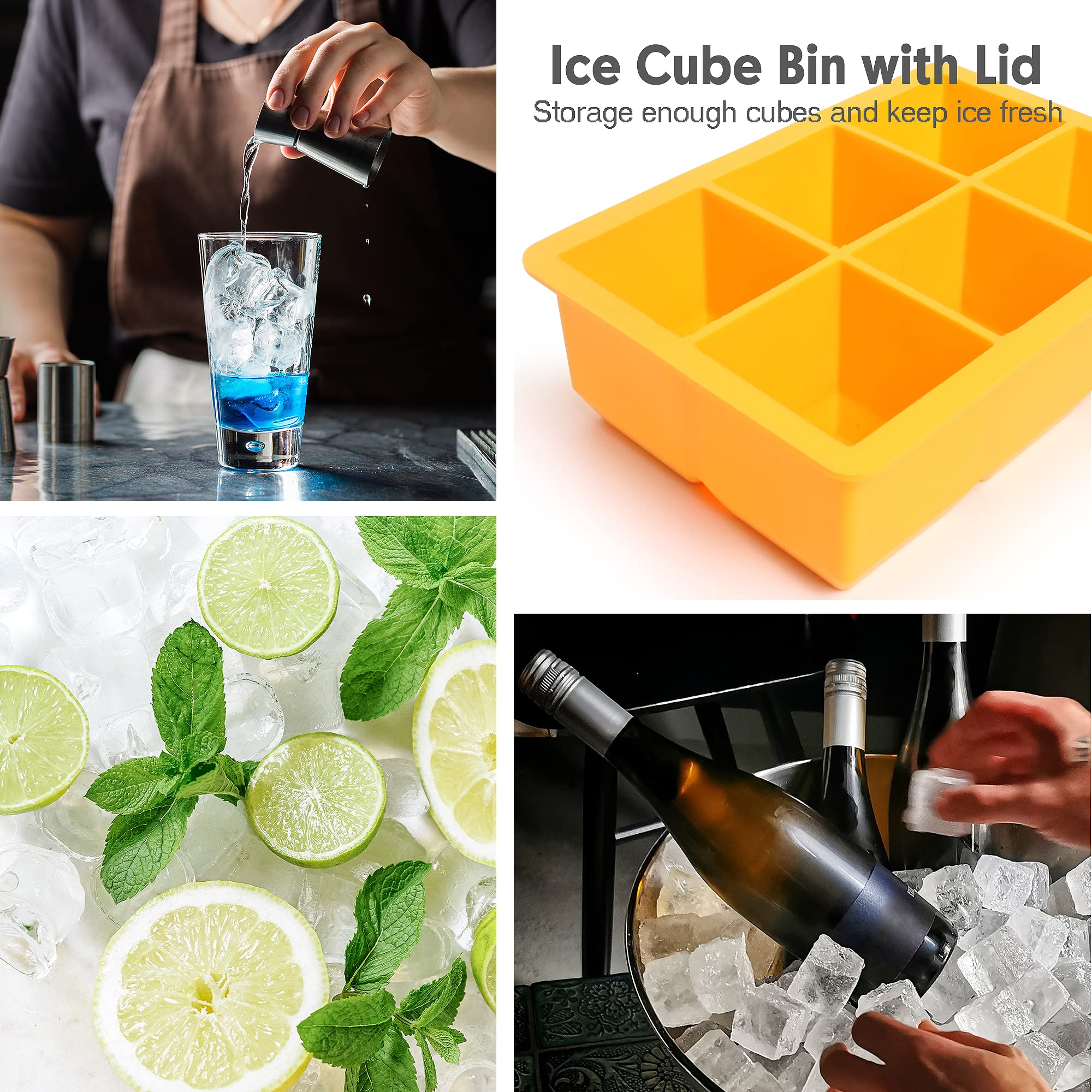 Excnorm Silicone Ice Cube Trays 3 Pack - Large Size Silicone Ice Cube Molds with Leak Proof Removable Lid Square Ice Cube Tray And BPA Free for Cocktail,Whiskey, Stackable Flexible Ice
