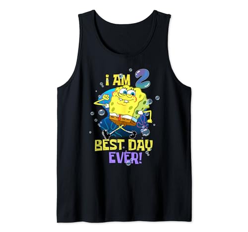 Mademark x SpongeBob SquarePants - Spongebob I Am 2 Best Day Ever 2nd Birthday Kids Spongebob Tank Top