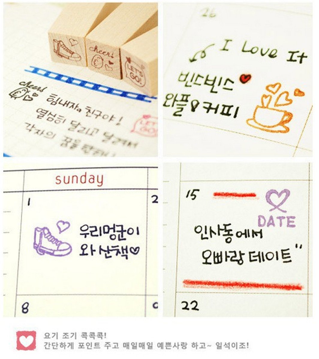 Pack of 25 Pcs Small Heart Shape Wooden Rubber Stamps with Box for DIY Craft Card and Photo Album (Red)