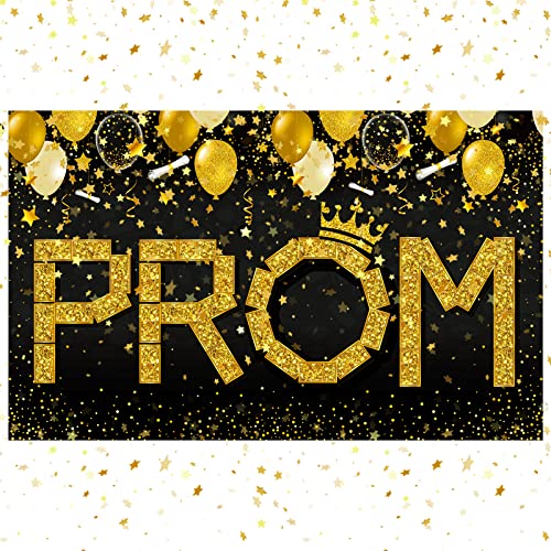 Prom Banner Prom Photo Banner Graduation Prom 2023 Party Decorations Supplies Photo Backdrop Gold and Black Large Congrats Banner for Graduation Prom Banner Hanging