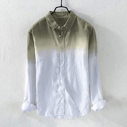 VEFSU Summer Men's Cool and Thin Breathable Collar Hanging Dyed Gradient Cotton Linen Shirt