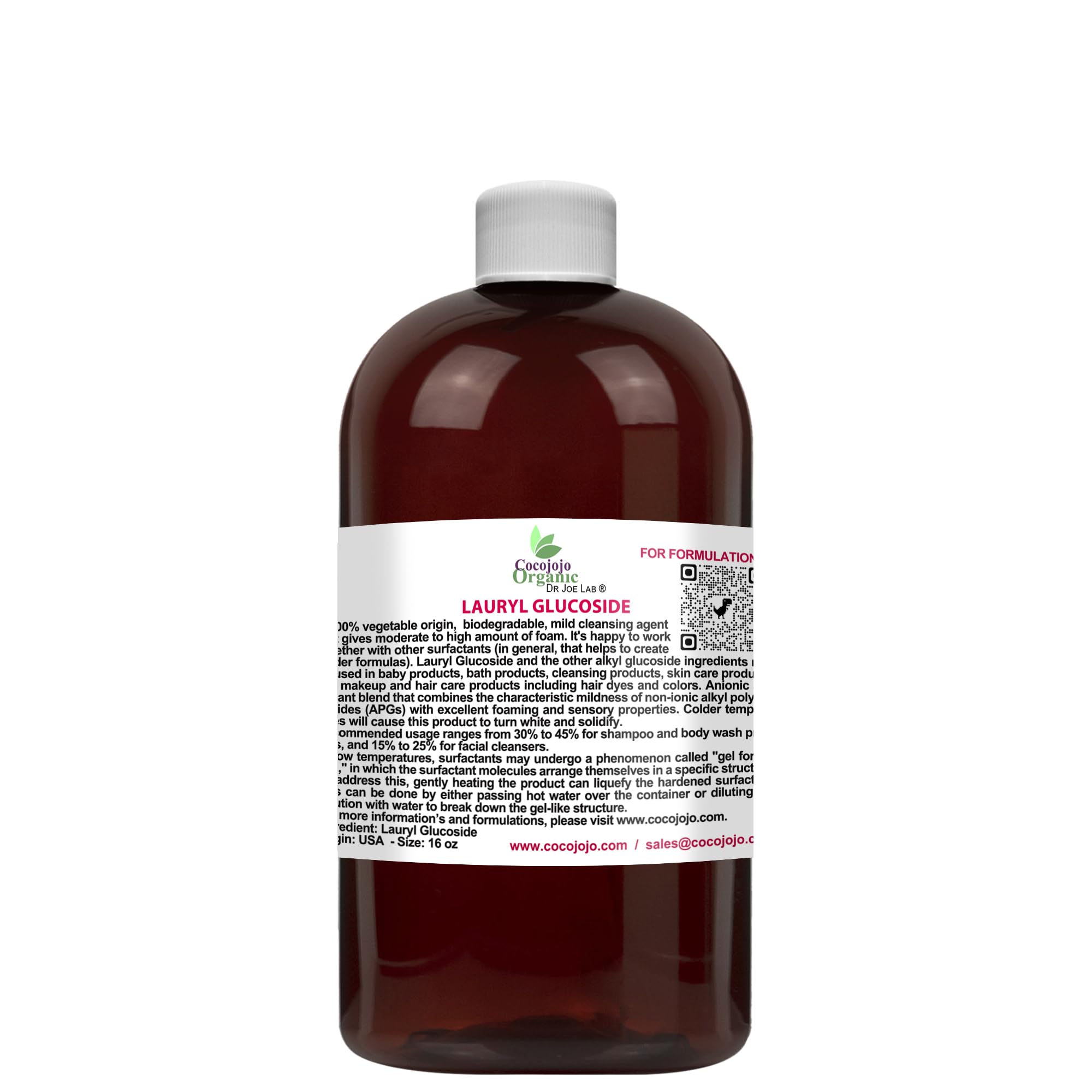 Dr Joe Lab Lauryl Glucoside Natural Surfactant - Surfactants for Soap Making, Lauryl Glucoside, DIY Shower Gel, Skin Care, Body and Face Wash, Plant Derived, Natural - 16 Oz