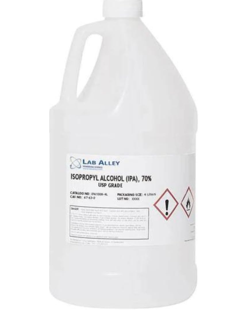 Lab Alley Isopropyl Alcohol 70% USP Grade, Ideal for First Aid and Home Cleaning, Halal - 16 Liters (Pack of 4 x 4 Liter Bottles)