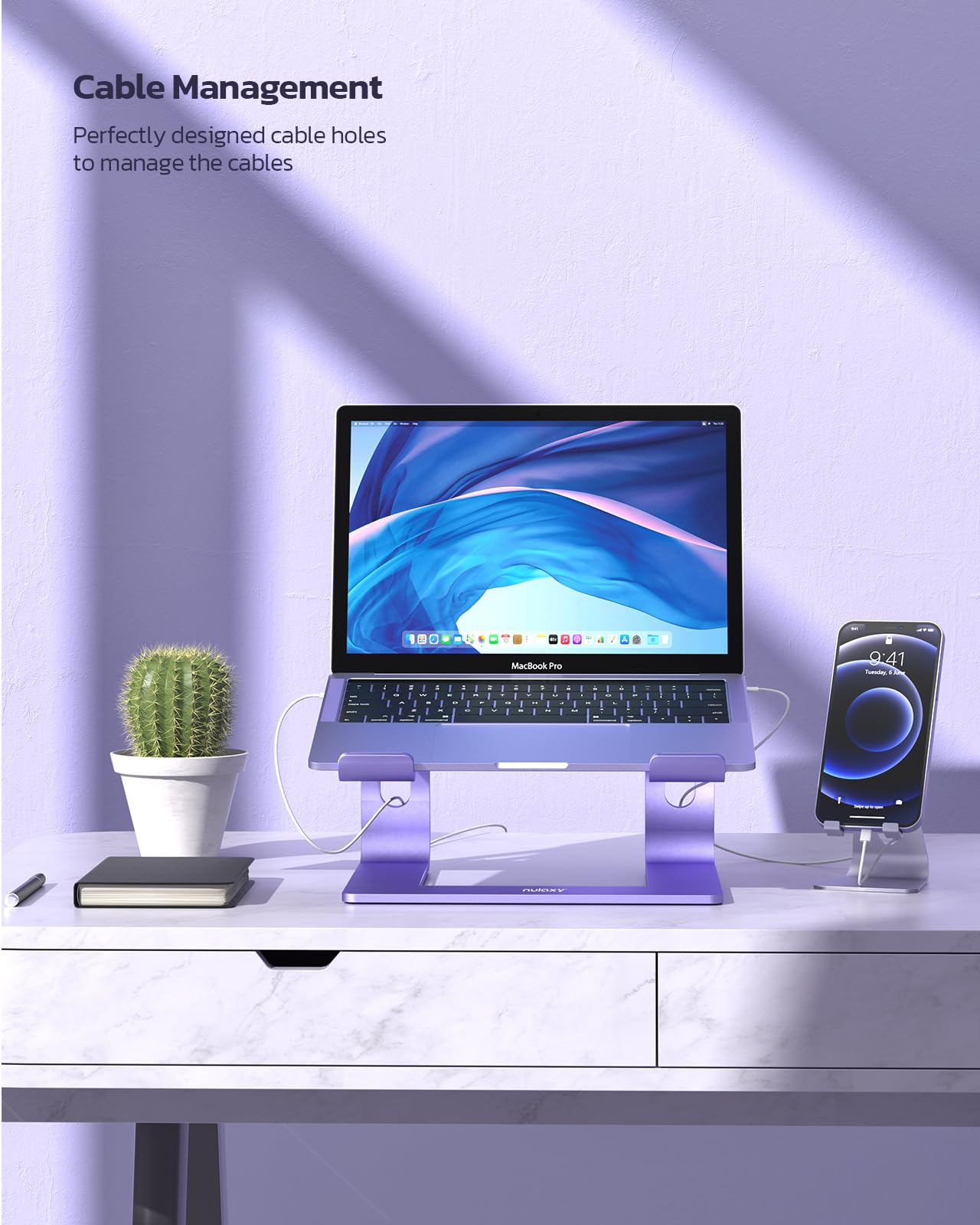 Nulaxy Ergonomic Aluminum Laptop Stand - Detachable Riser for 10-15.6' Laptops (Purple)