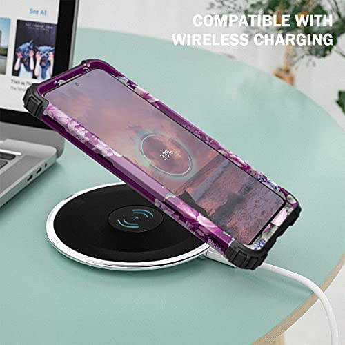 LONTECT for Galaxy S20 FE 5G Case Floral Shockproof Heavy Duty 3 in 1 Hybrid Sturdy Rugged Durable Protective Cover Girls Women Case for Samsung Galaxy S20 FE 5G 6.5 inch,Purple Flower/Black