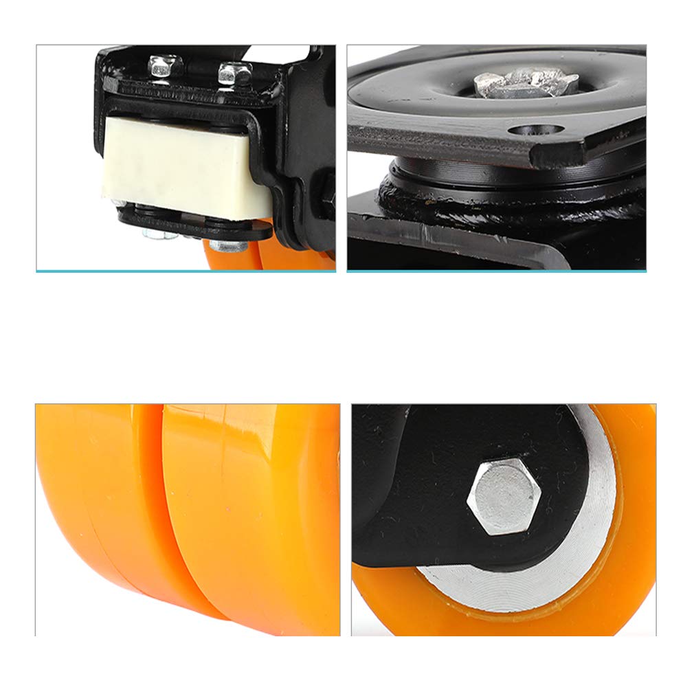 Chair Castors,Swivel Caster Wheels,Yellow Swivel Gate Wheel Polyurethane Plate Caster Fence Hardware,Heavy Duty Double Wheel,Scalable Double Spring Loaded,Secondary Shock Absorption,Plane Bearing,for