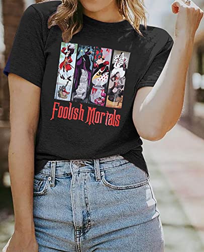 Beware of Hitch Hiking Ghost Shirt Women Funny Halloween Shirt Haunted Mansion Tshirt Hocus Pocus Fall Short Sleeve Top Dark Grey