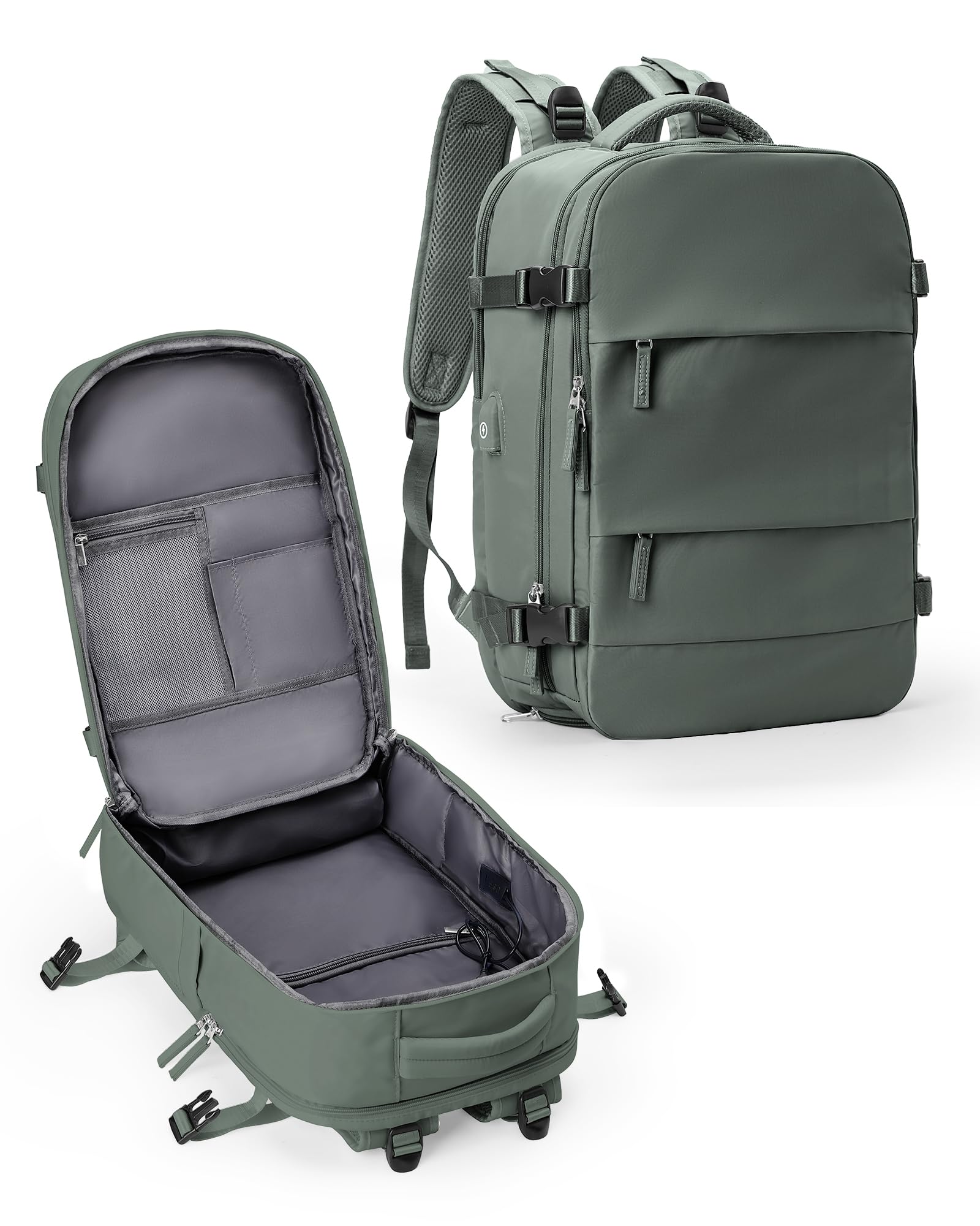 UPPACK Travel Backpack For Women Men Carry On Backpack Flight Approved Gym Bag With Shoe Compartment Hiking Waterproof Laptop Backpack College Essentials Olive Green