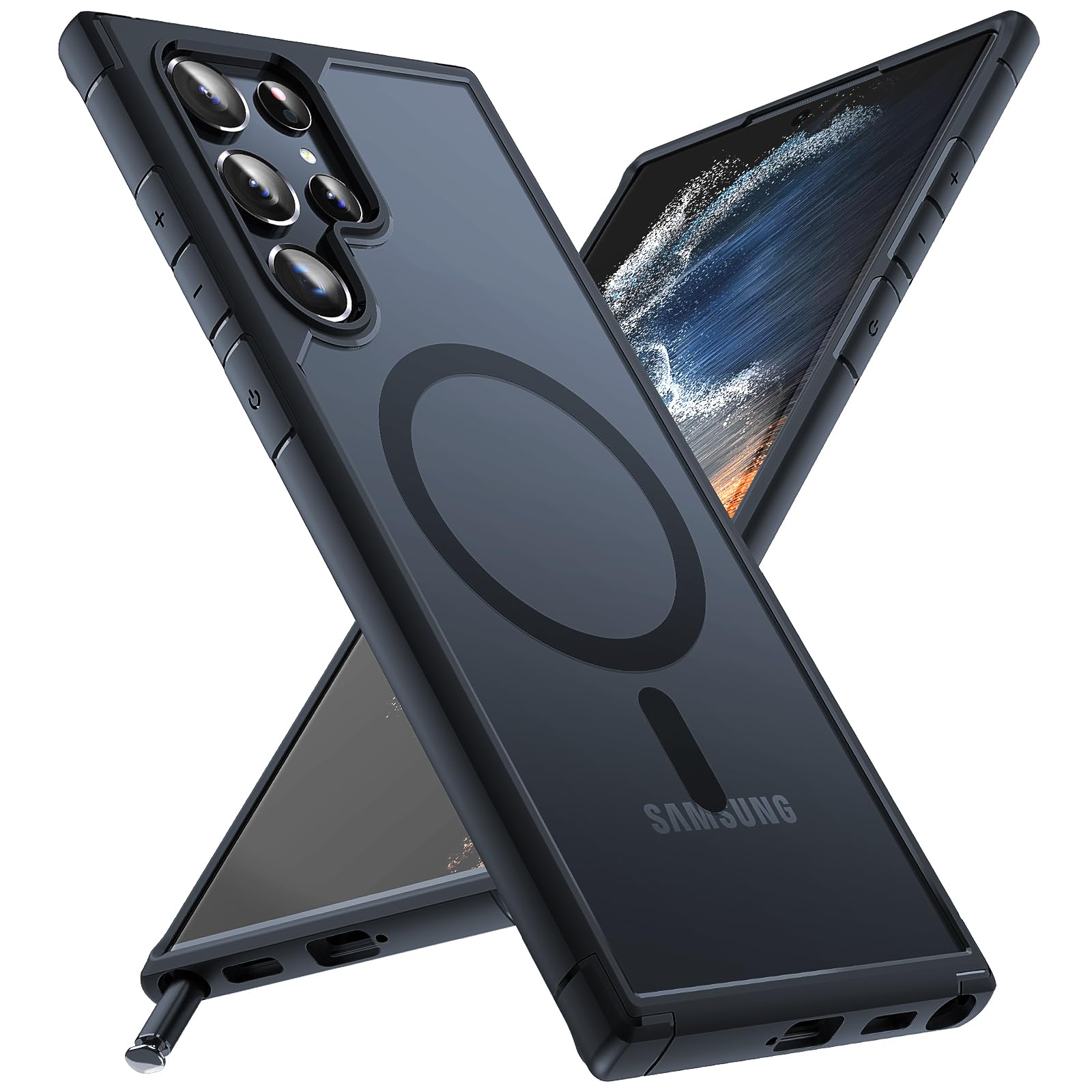 TOCOL for Samsung Galaxy S22 Ultra Case Magnetic, [Wireless Charging Compatible ][Military Drop Protection] Translucent Matte Back Cover for S22 Ultra, Black