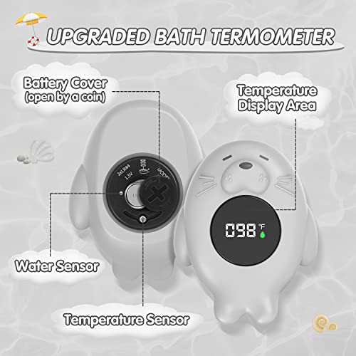 Baby Bath Thermometer Safety, Auto ON/Off Waterproof Bathtub Thermometer with Temperature Warning, Rubber Sea Otter Pool Floating Toy for Infant Toddler Bathing