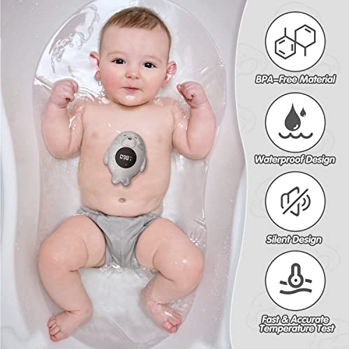 Baby Bath Thermometer Safety, Auto ON/Off Waterproof Bathtub Thermometer with Temperature Warning, Rubber Sea Otter Pool Floating Toy for Infant Toddler Bathing