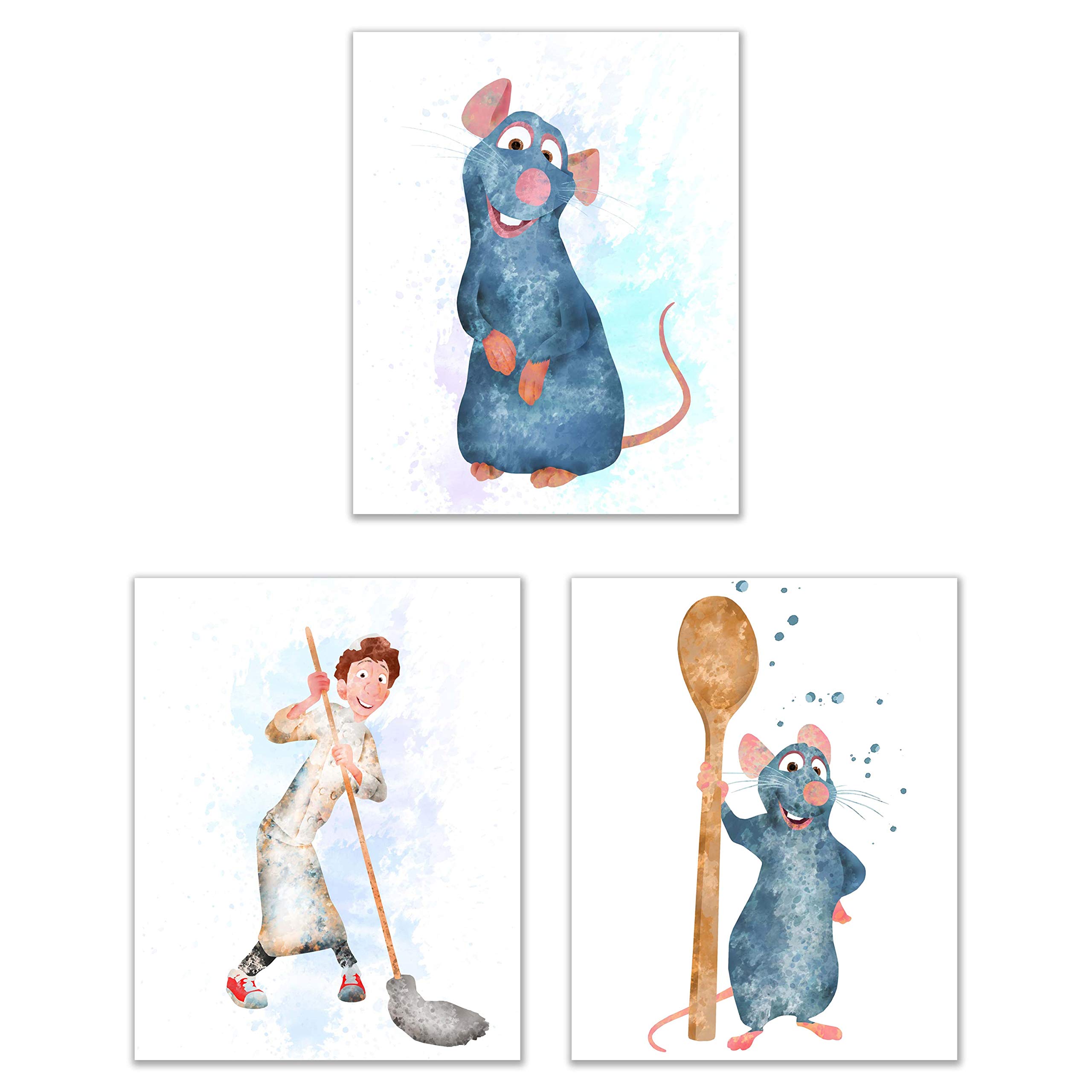 BigWigPrints Ratatouille Poster - Ratatouille Decorations, Remy and Linguini, Cute Kitchen Wall Art, Classic Disney Movie Posters, Unique Kitchen Wall Art Prints - Unframed Set of 3 (8x10")