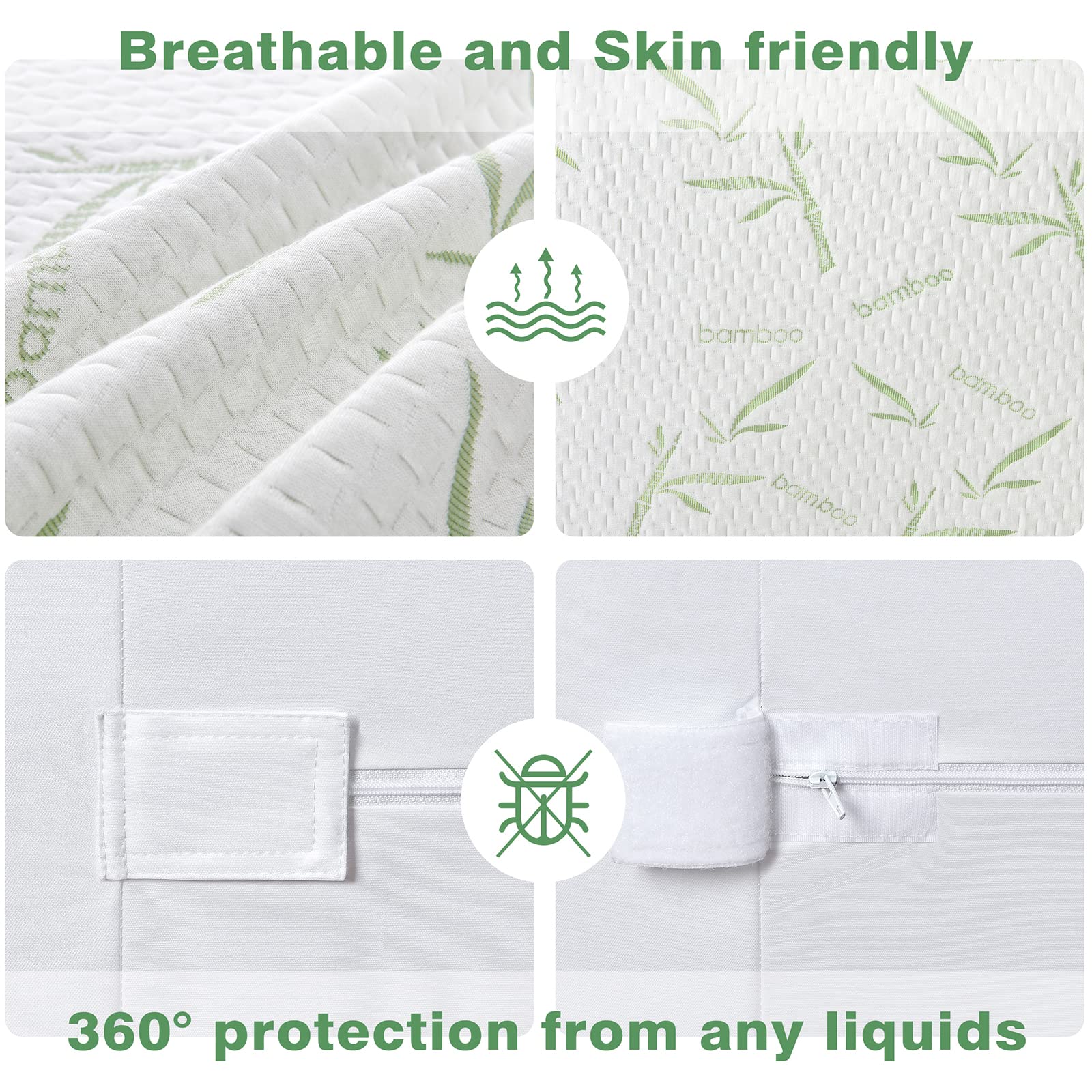Parkdeny King Mattress Encasement, Waterproof Cooling Rayon from Bamboo, 3D Air Fabric, Breathable, Noiseless, Washable, Fits 5"-15" Deep Mattresses