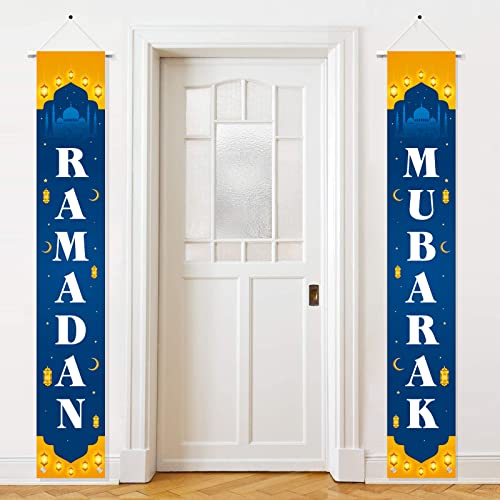 HOWAF Eid Mubarak Party Decorations, Ramadan Mubarak Door Banner for Happy Eid Mubarak Party Supplies, Ramadan Mubarak Door Hanging Porch Sign, Happy Ramadan Kareem Welcome Banner for Front Door Decor