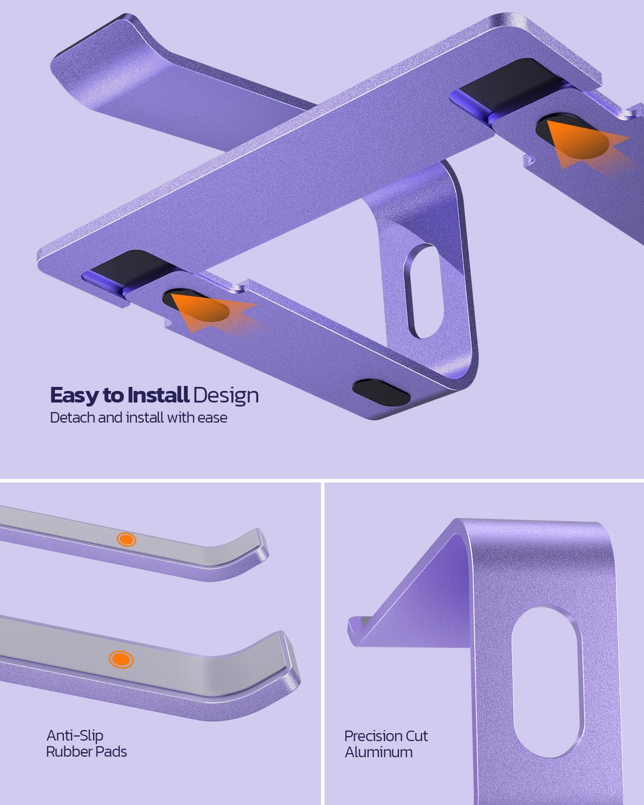 Nulaxy Ergonomic Aluminum Laptop Stand - Detachable Riser for 10-15.6' Laptops (Purple)