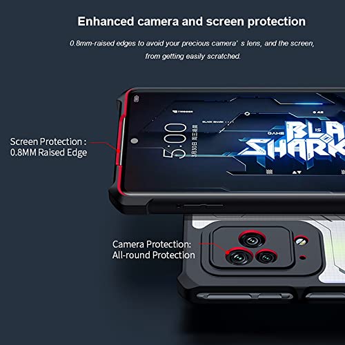 Nabefamu Xiaomi Black Shark 5 Pro Case with [1 Tempered Glass & 4 Gaming Finger Sleeves], Clear Acrylic Back Cool Design,Anti-Drop and Anti-Scratch,Camera Protection - Laser Black