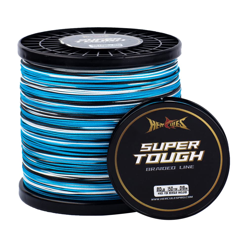 HERCULES Super Tough Braided Fishing Line 8 pounds Test Blue Camo 8LB (1000 Yards) - 4 Strands