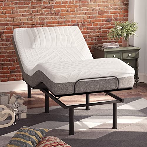 KOMFOTT Adjustable Bed with Transformable Cutting Mattress, Electric Adjustable Bed with Remote Control, Independent Head & Foot Adjustment, LED Light & USB Ports, Mattress with CertiPUR-US Certified