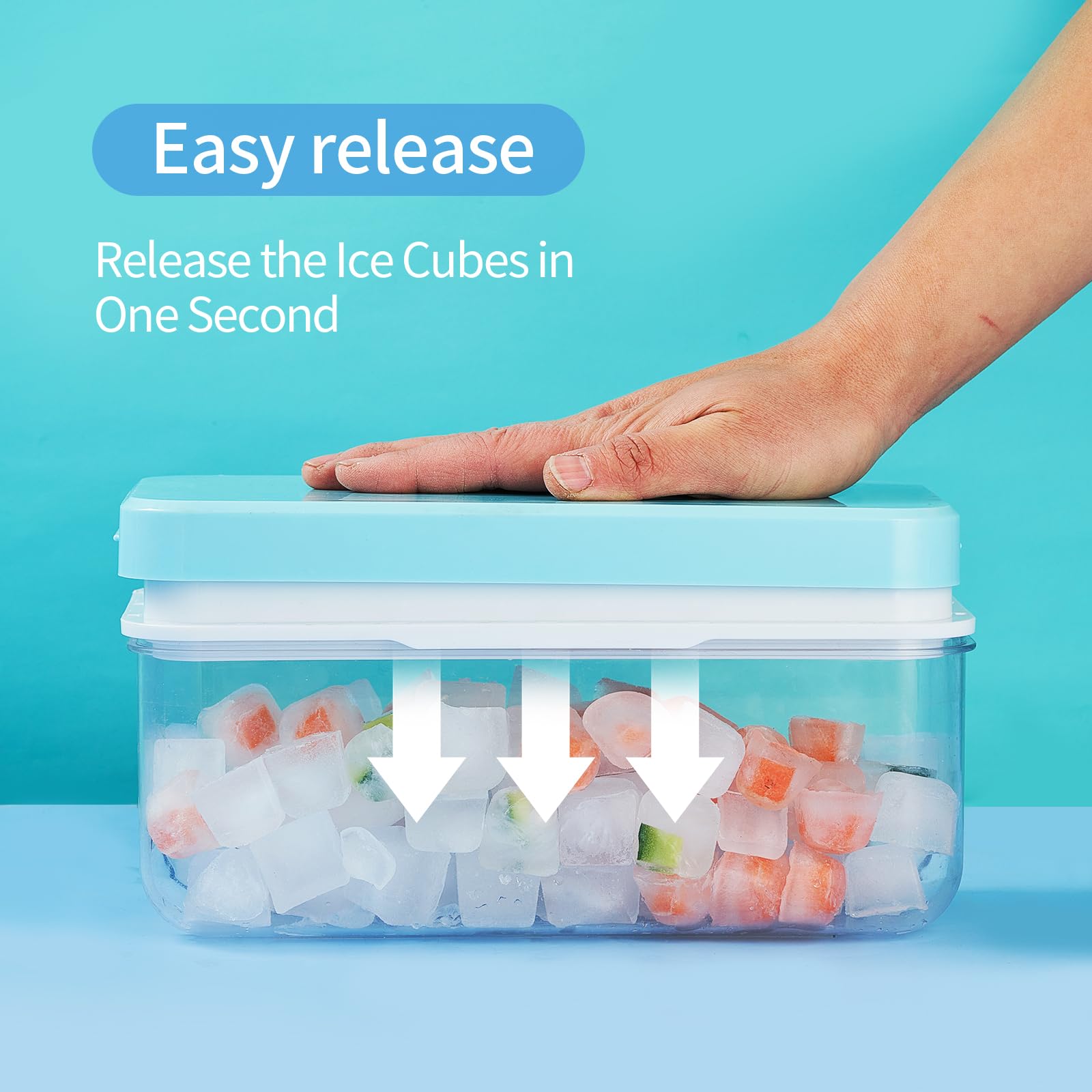 forcozyvie Ice Cube Tray with Lid and Bin,64Pcs Silicone Ice Cube Mold,Large Ice Cube Maker for Freezer, Easy Release Stackable 2 Ice Trays w/Tongs and Scoop for Whiskey Cocktail Coffee Tea Baby Food