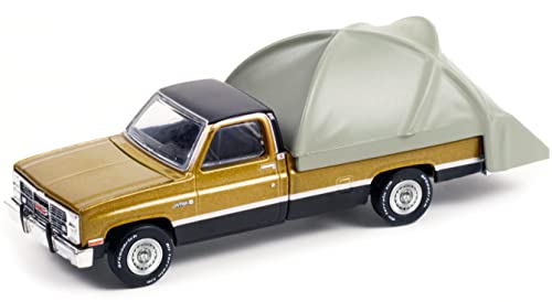 1984 Sierra Classic Pickup Truck Gold Met. & Black with Modern Truck Bed Tent The Great Outdoors 1/64 Diecast Model Car by Greenlight 38010 C