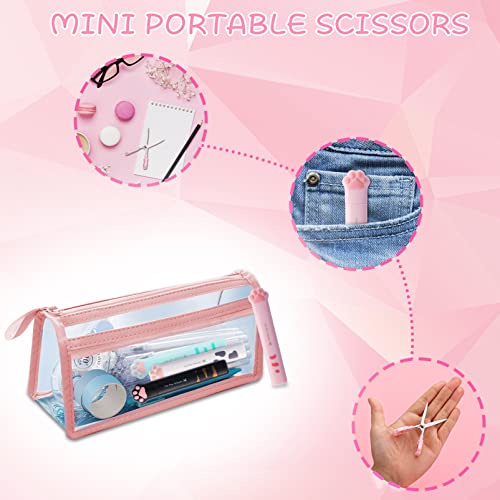 4 Pieces Cute Mini Scissors, Cartoon Cat Paw Stainless Steel Craft Scissors, Folding Stationery Scissors with Safety Cover, Portable Safety Scissors for Paper Cutting, Scrapbooking, Crafting