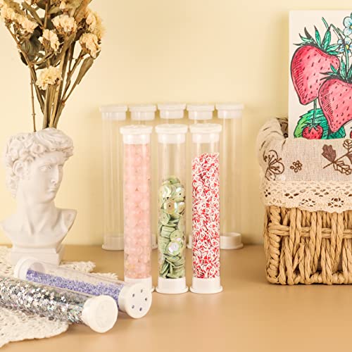 10 PCS Clear Plastic Tube Bead Containers,Transparent Plastic Empty Storage Tube Bead Container Set Organizer Boxes with Lid Test Bottles Clear Embellishment Storage Tubes for Crafts Storage Projects