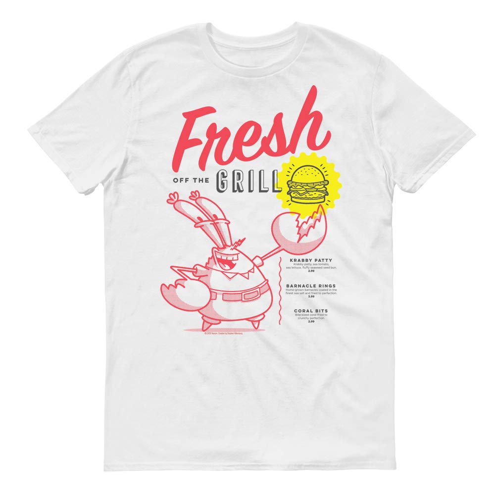 The Krusty Krab Mr. Krabs Fresh Off The Grill Adult Short Sleeve T-Shirt - M White