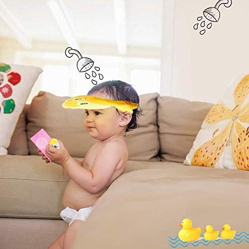 Hair Washing Hat Shower Bath Silicone Cap Soft Adjustable Visor Head Protector Shampoo Cap for Toddler, Baby, Kids, Children (Yellow)