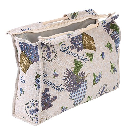 Antilog Knitting Bag,1pc Exquisite Practical Wood Handle Woven Fabric Storage Bag for Knitting Needles Sewing Tools(Blue Flower)