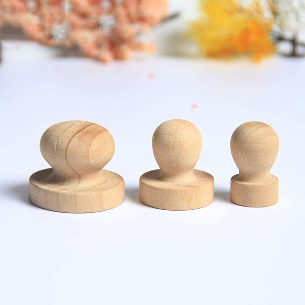 Healifty 5pcs 2.5cm Stamp Wooden Round Handle DIY Stamp Wood knobs,Drawer pulls and knobs for Scrapbooking Craft Card Diary