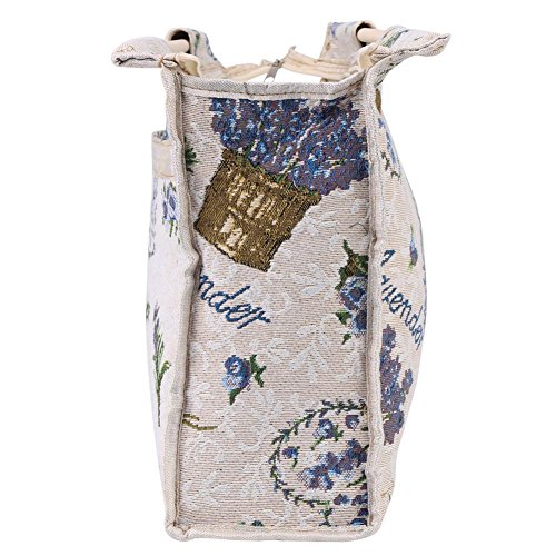Antilog Knitting Bag,1pc Exquisite Practical Wood Handle Woven Fabric Storage Bag for Knitting Needles Sewing Tools(Blue Flower)