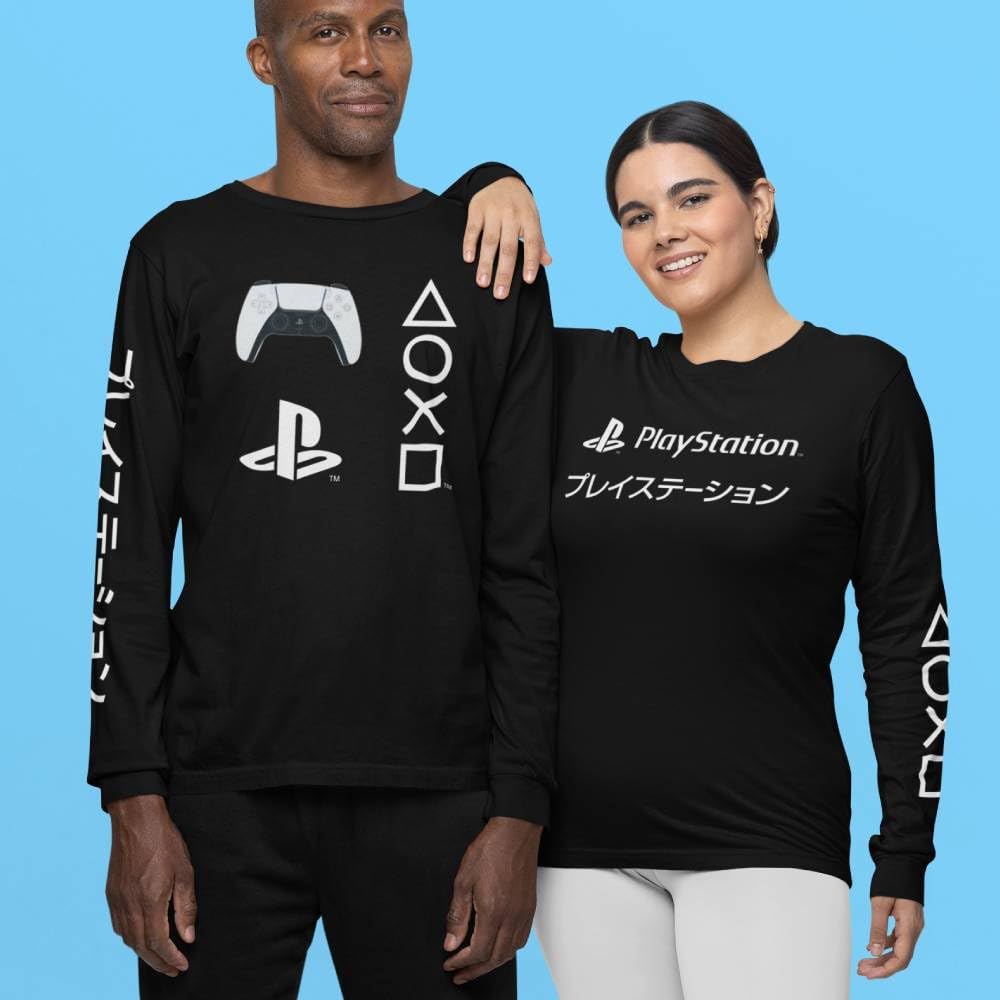 Ripple Junction Sony PlayStation Men’s Long Sleeve T-Shirt Controller, Logo, and Buttons XL Black