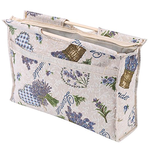 Antilog Knitting Bag,1pc Exquisite Practical Wood Handle Woven Fabric Storage Bag for Knitting Needles Sewing Tools(Blue Flower)
