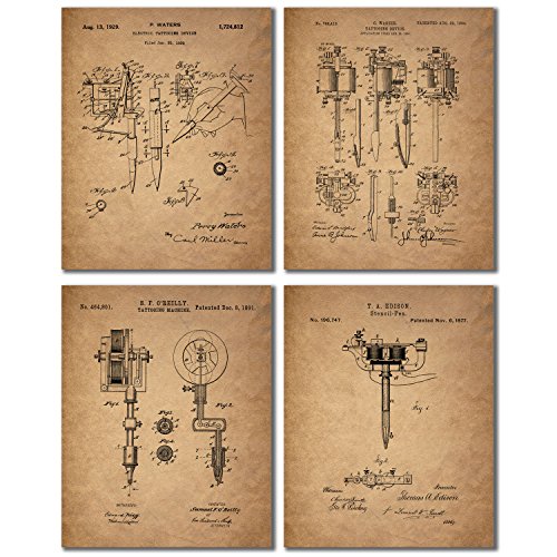 Tattoo Artist Patent Prints - Set Of 4 Vintage Wall Art Photos