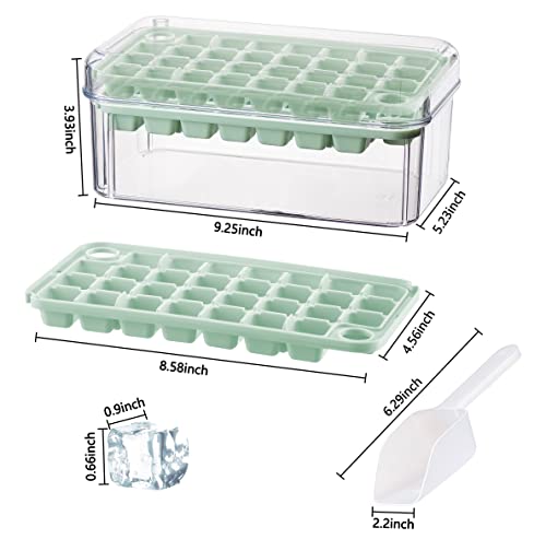 Square Ice Cube Tray with Lid & Storage Bin, Ice Cube Maker Mold for Freezer with Container, Mini Ice Cube Tray Makes 60 Cube Ice at once for Cocktail Whiskey Tea Coffee, 2 trays 1 Bucket (Clear lid)