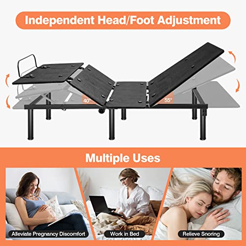 KOMFOTT Adjustable Bed with Transformable Cutting Mattress, Electric Adjustable Bed with Remote Control, Independent Head & Foot Adjustment, LED Light & USB Ports, Mattress with CertiPUR-US Certified