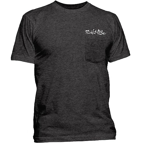 Salt Life Mens Hook Line and Sinker Fade Short Sleeve Classic Fit Shirt, Charcoal Heather, XX-Large