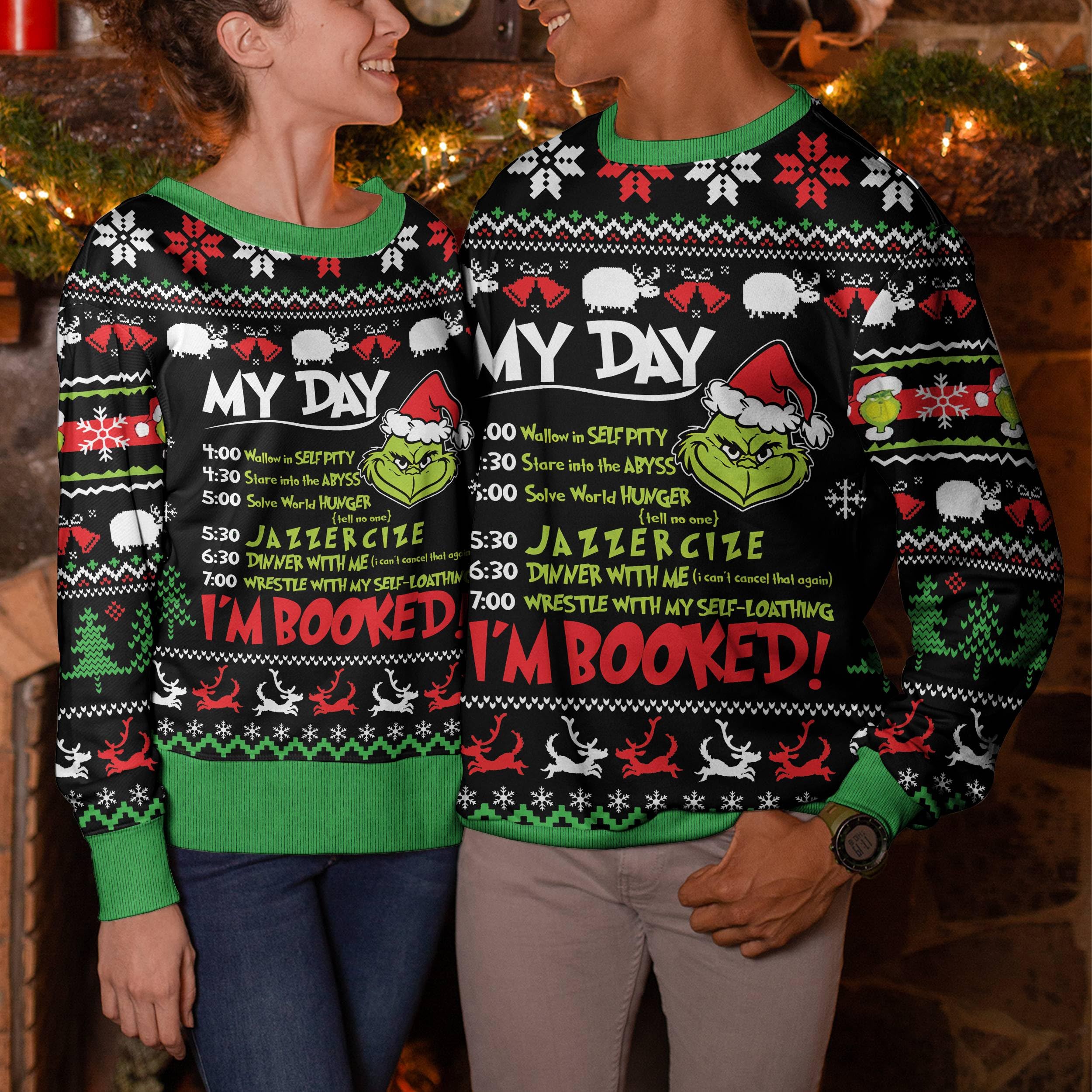 My Day I'm Booked Funny Christmas Sweatshirt, Unisex 3D Xmas Print Crew Neck Pullover Sweatshirt for Men Women