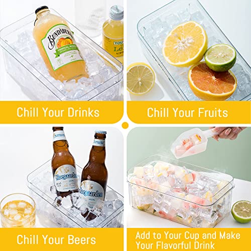 Square Ice Cube Tray with Lid & Storage Bin, Ice Cube Maker Mold for Freezer with Container, Mini Ice Cube Tray Makes 60 Cube Ice at once for Cocktail Whiskey Tea Coffee, 2 trays 1 Bucket (Clear lid)