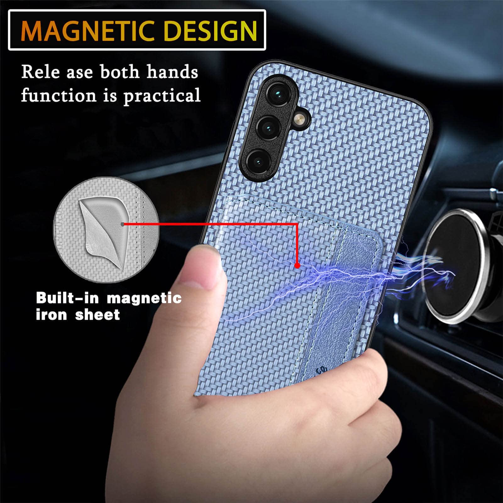 JanCalm for Samsung Galaxy A14 Case Card Holder, RFID Blocking, Kickstand, Camera Protector, PU Leather Shockproof Protective Flip Cover Phone Case (Blue)