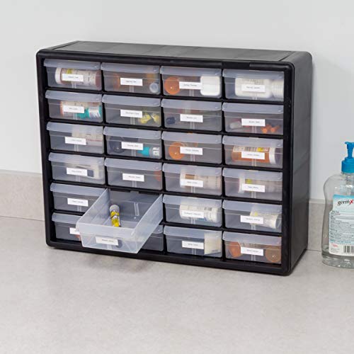 Akro-Mils 24 Drawer 10724, Plastic Parts Storage Hardware and Craft Cabinet, Black & 40717 Length Dividers for Plastic Storage Hardware and Craft Cabinet Large Drawers, (6-Pack), Clear, Black