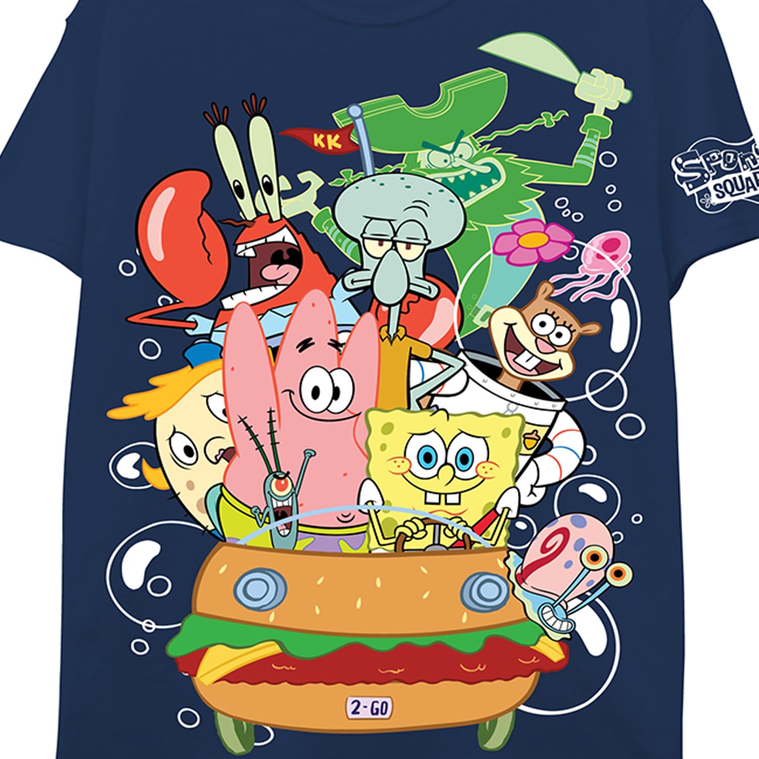 Mens Spongebob Squarepants Classic Shirt - Spongebob, Patrick & Krusty Krab, Plankton and Squidward T-Shirt (Navy, Small)