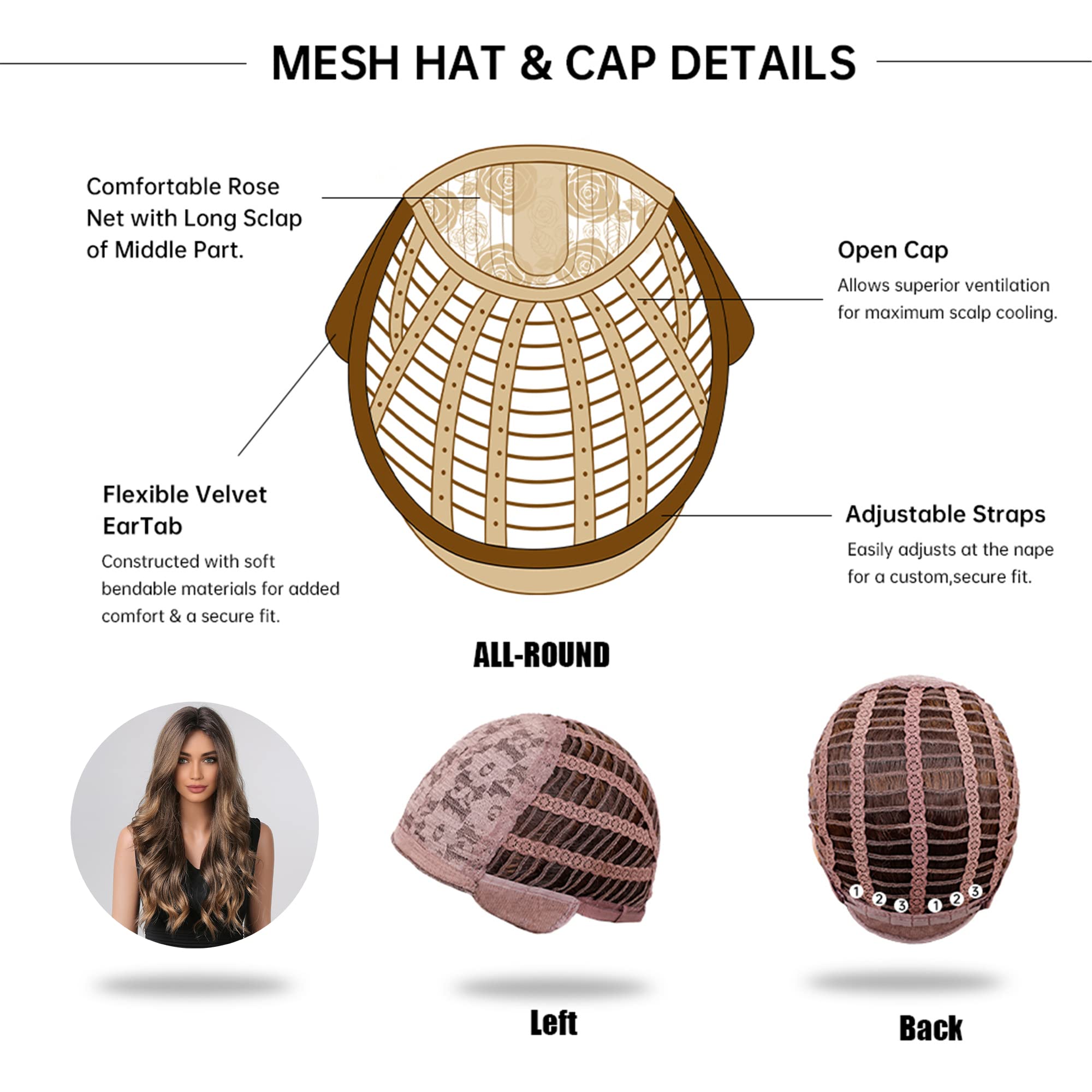BERON Brown Wig Long Wavy Wig Brown Wigs for Women Long Curly Wig Brown with Dark Roots Synthetic Hair Wave Wigs with Dark Roots Wig Cap Include