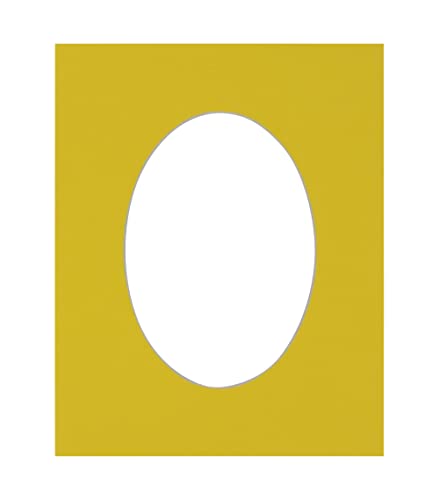 12x18 Mat Bevel Cut for 10x16 Photos - Precut Yellow Oval Shaped Photo Mat Board Opening - Acid Free Matte to Protect Your Pictures - Bevel Cut for Family Photos, Pack of 1 Matboard Show Kit With Acid