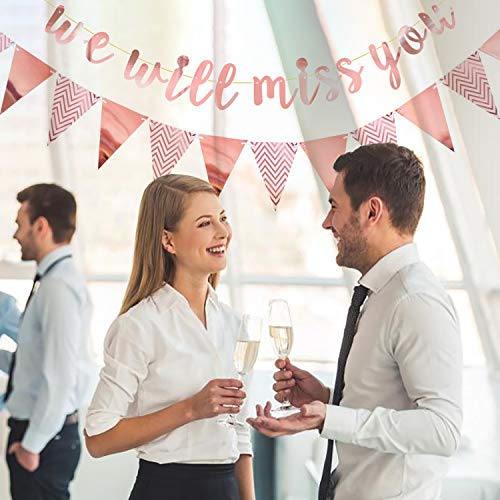Mannli Elicola We Will Miss You Banner Rose Gold Glitter Banner Bunting Photo Props Backdrop for Retirement Farewell Going Away MISSU-WG 0