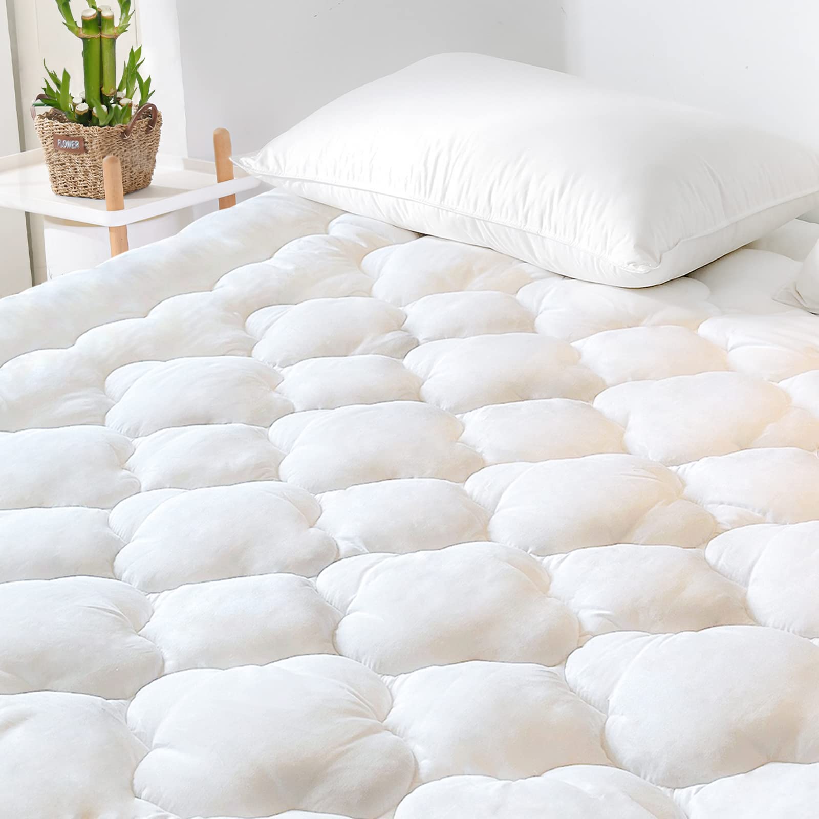 GRT Mattress Pad Cover Rayon from Bamboo Twin Size, Extra Thick Quilted Fitted Mattress Topper with 19 Inches Deep Pocket, Cooling Breathable and Noiseless Mattress Cover