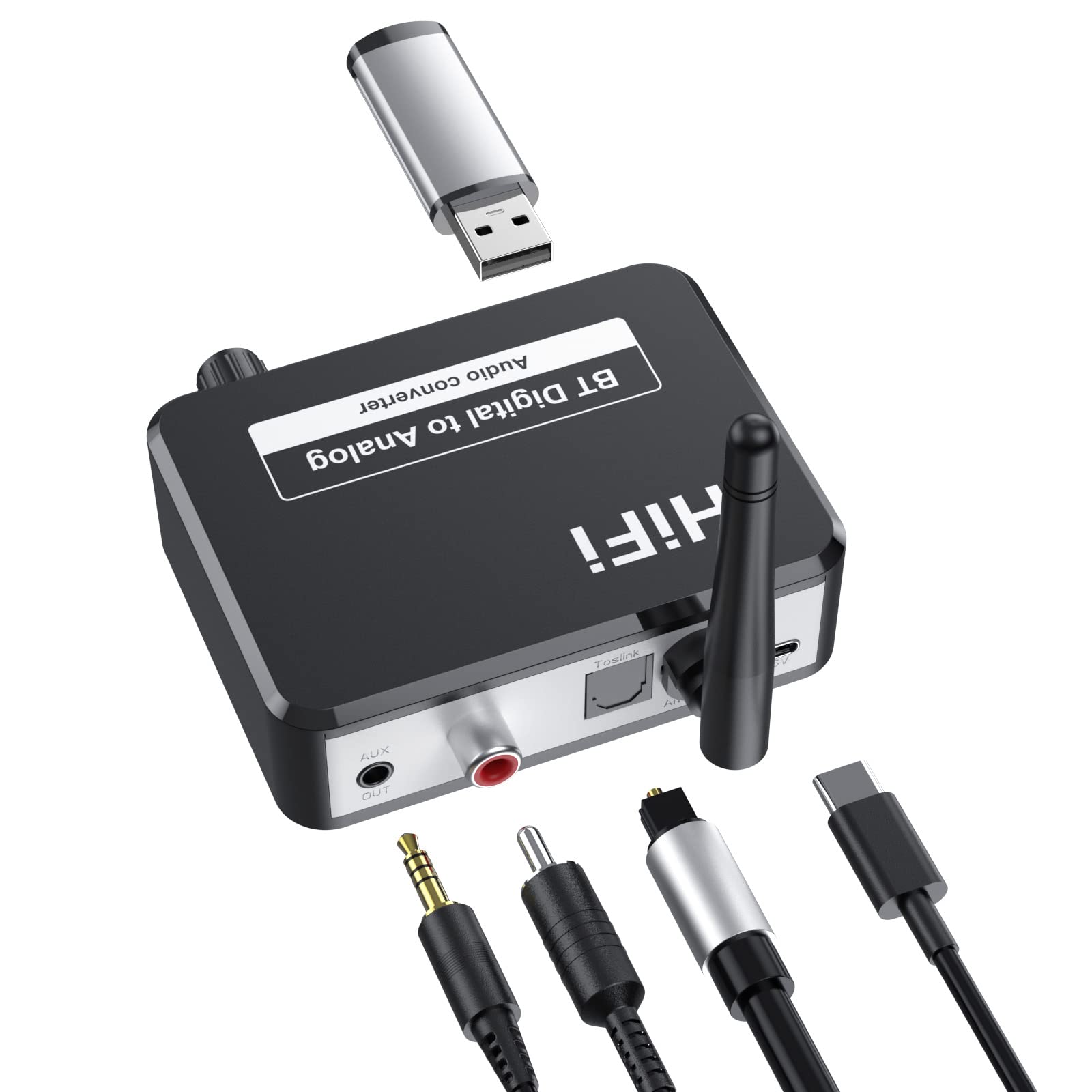 BOLS 192KHz Digital to Analog Audio Converter 5.2 Bluetooth Receiver DAC Wireless Audio Adapter with Optical/Coaxial to 3.5mm Audio Output for TVs, Game Consoles, CD Players, MP3 etc.
