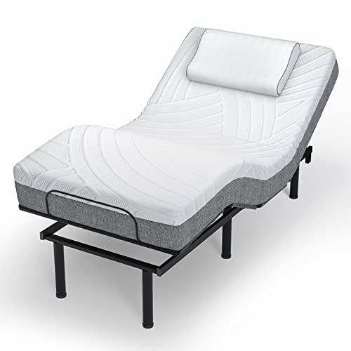 KOMFOTT Adjustable Bed with Transformable Cutting Mattress, Electric Adjustable Bed with Remote Control, Independent Head & Foot Adjustment, LED Light & USB Ports, Mattress with CertiPUR-US Certified