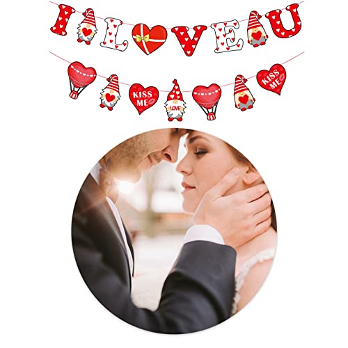 I Love You Gnomes Banner, Valentine's Day Decorations Banners Wedding Anniversary Engagement Banners Garland Photo Props Banner for Party Home Decorations