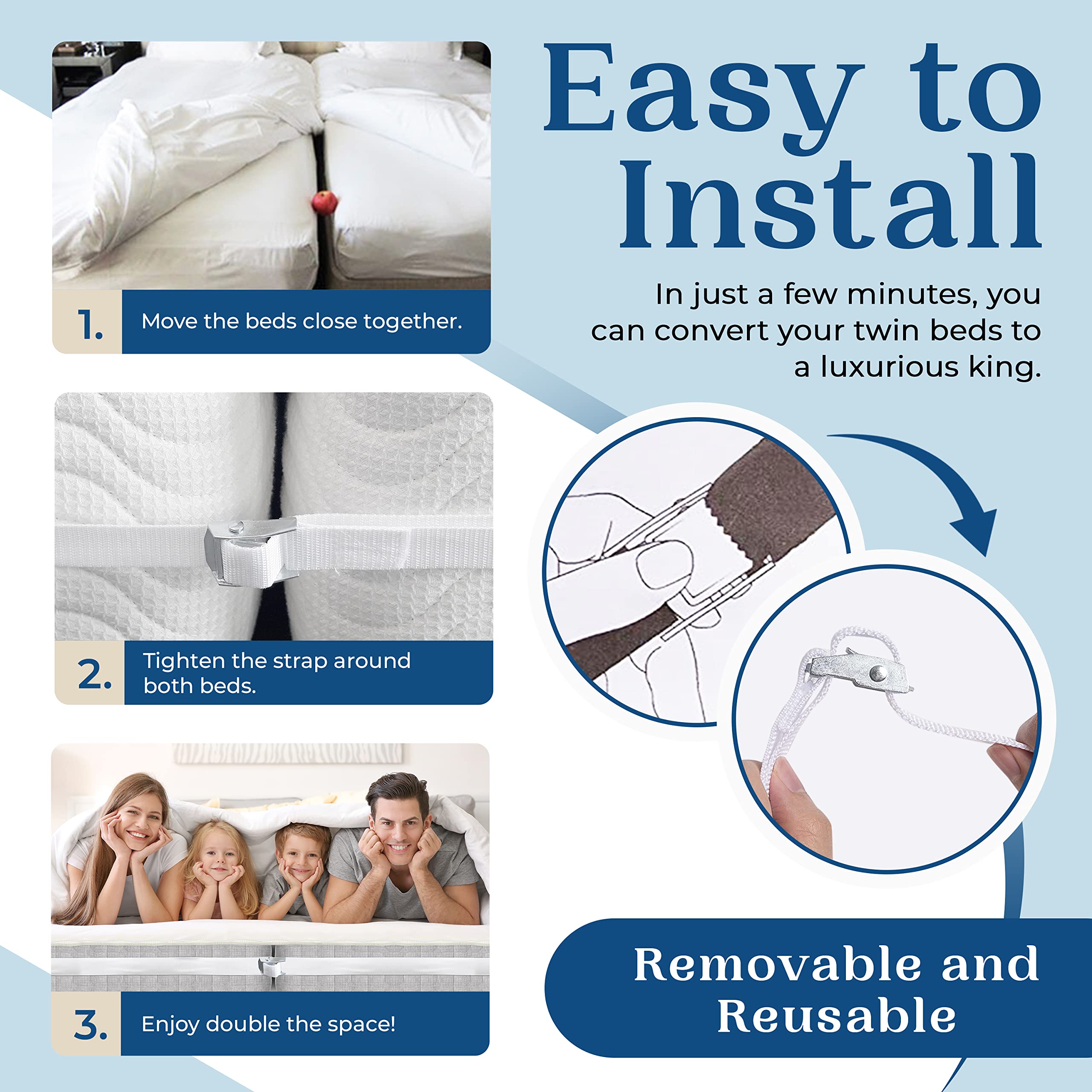 FeelAtHome Twin Bed Converter - Twin to King Mattress Joiner, 33ft Long Connecting Strap